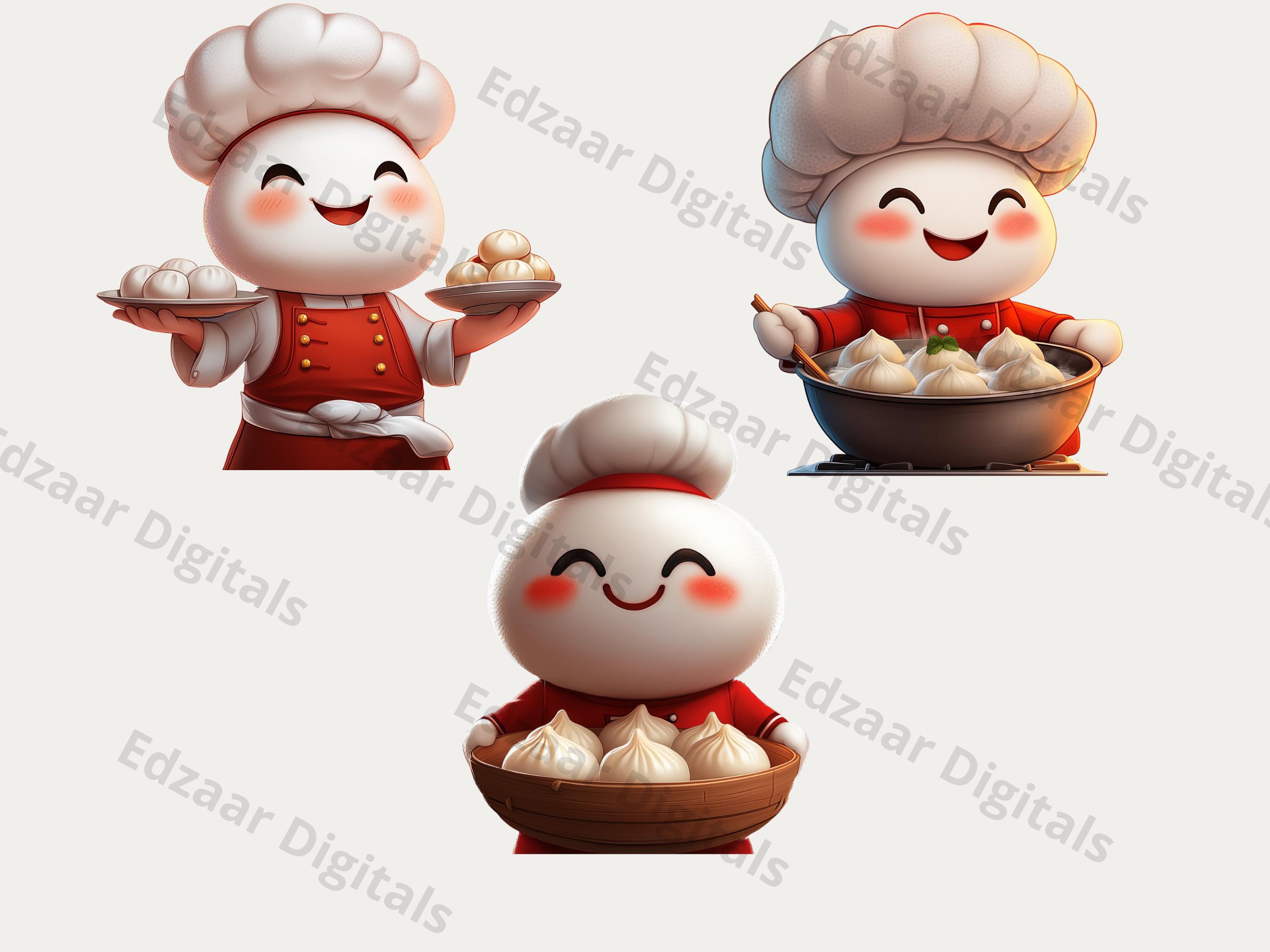 11 Dumpling Chef Clipart, Cute 3D Dumpling Chef, Dumplings Art, Chef ...