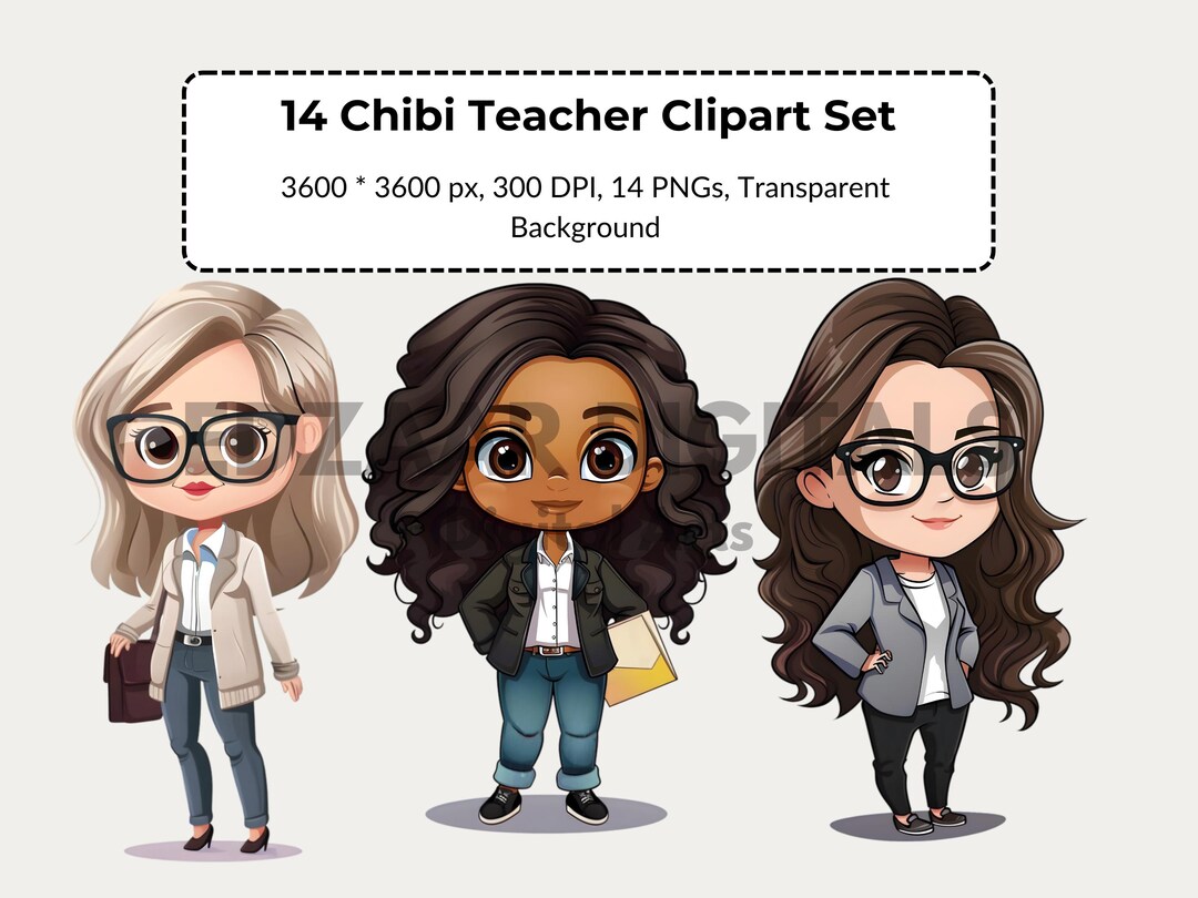14 Chibi Teacher Art, Cute Cartoon Clipart Illustration, Tiny Character ...