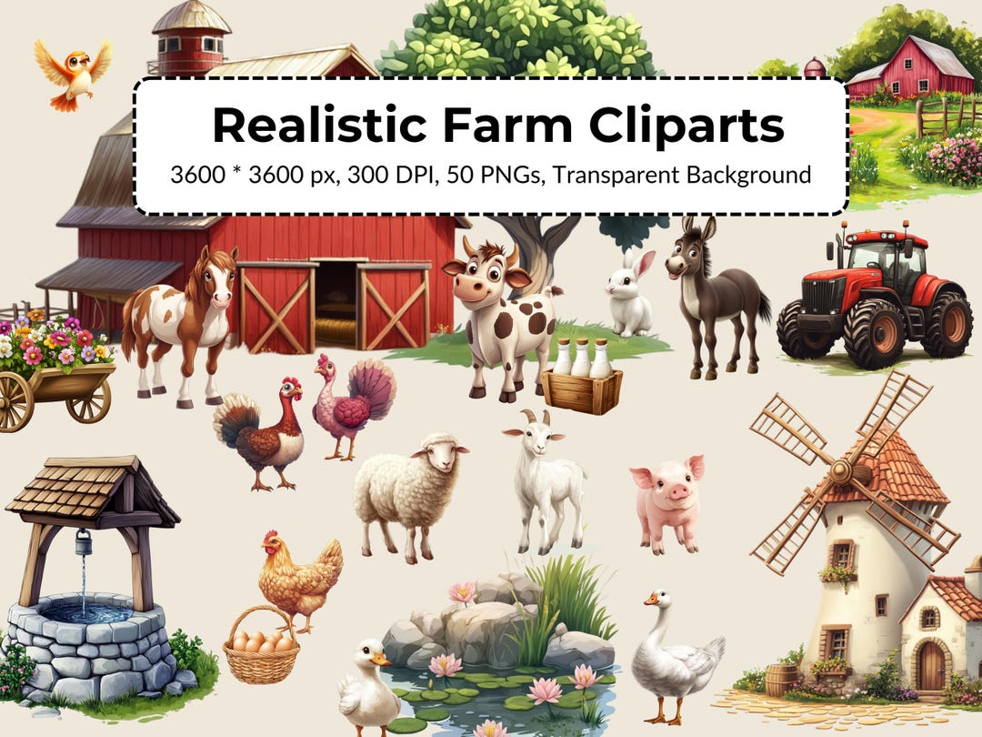 50 Farm Animals Clipart Bundle, Realistic 3D Design, 3D Clipart ...
