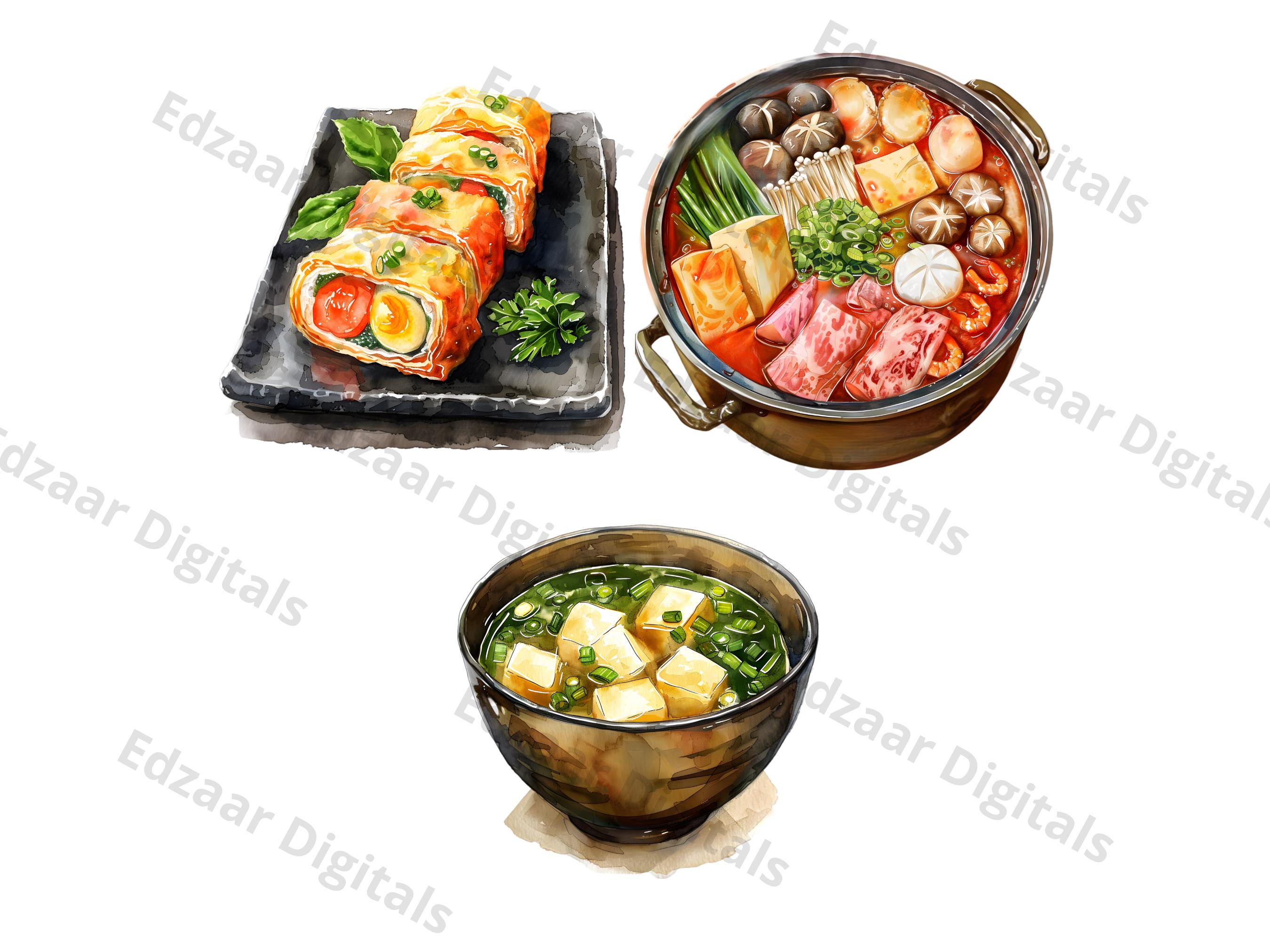 20 Japanese Food Clipart, Asian Cuisine Art Culinary Illustration ...