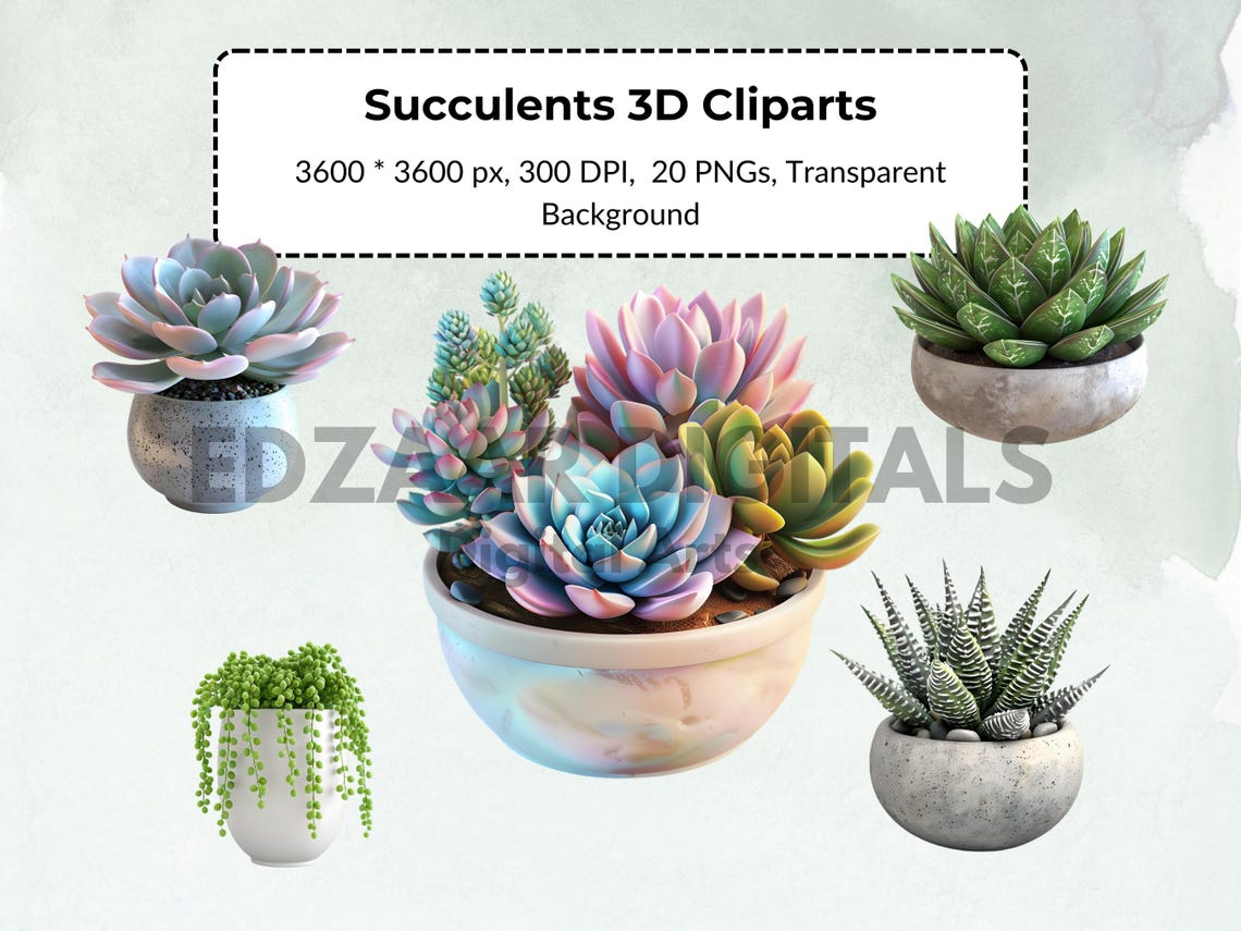 20 Succulents 3D Clipart, Succulents Illustration, Succulents Graphics ...