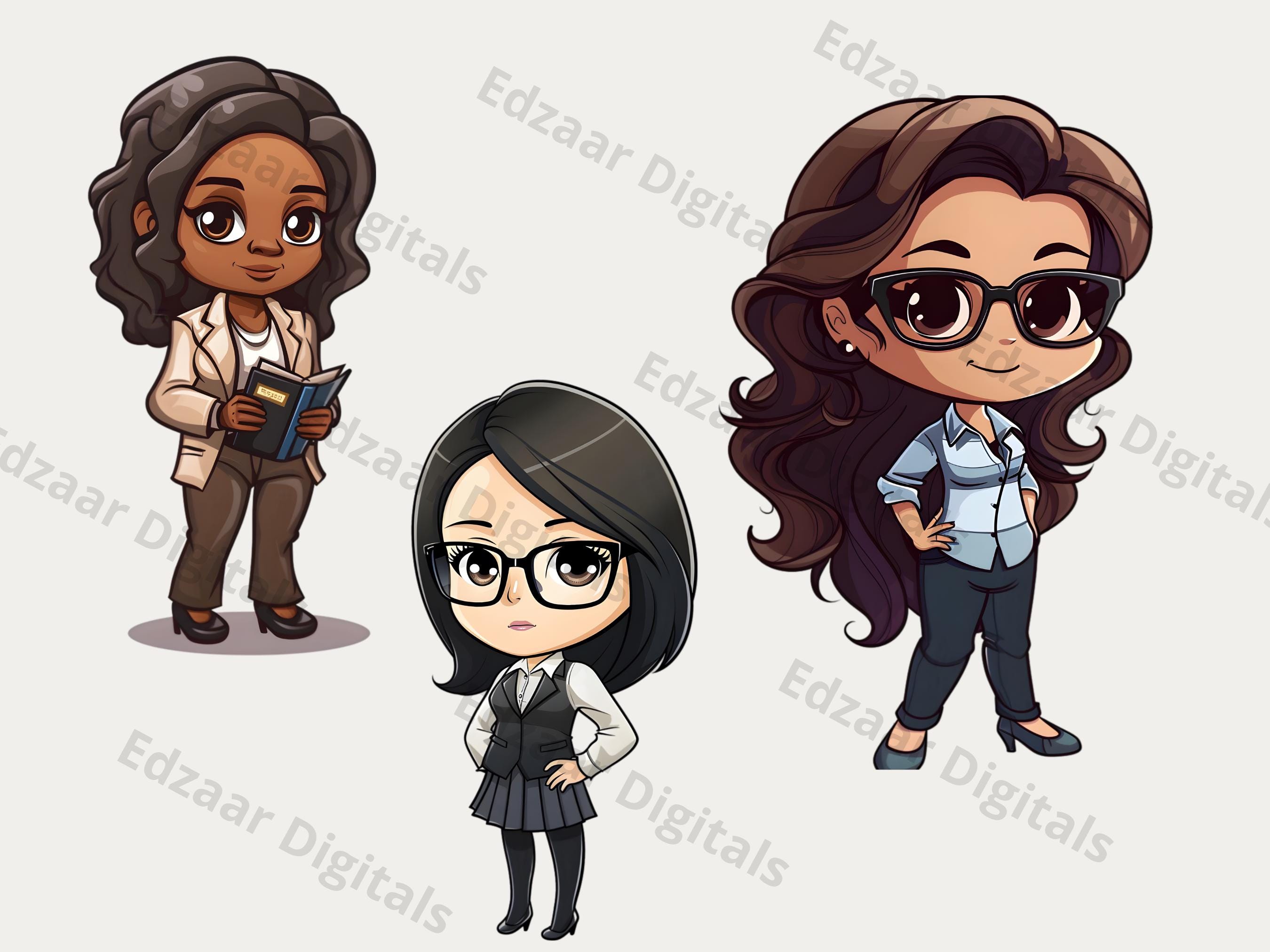 14 Chibi Teacher Art, Cute Cartoon Clipart Illustration, Tiny Character ...