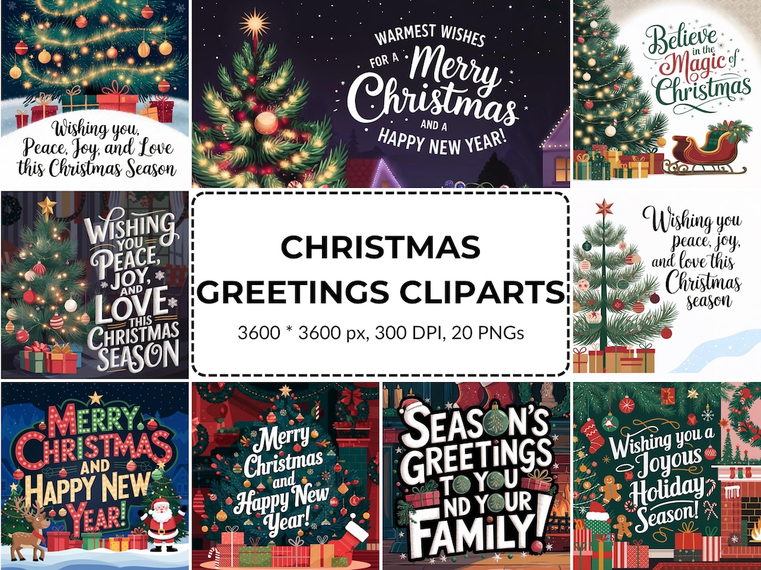 Christmas Greetings Clipart, 20 PNG, Card Making, Holiday Clipart ...