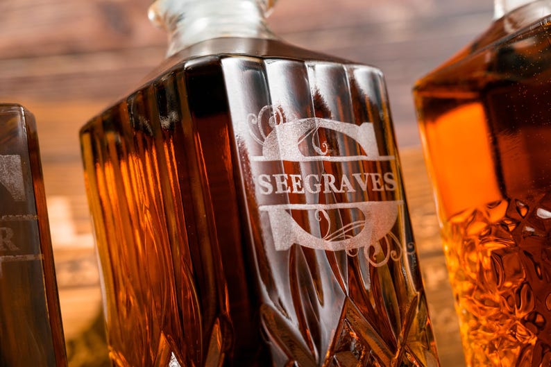 Personalized Whiskey Decanter Set: Engraved Crystal Glass With Wooden ...