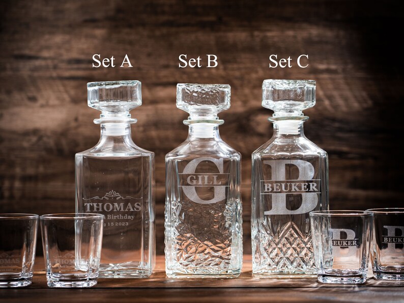 Personalized Whiskey Decanter Set: Engraved Crystal Glass With Wooden ...