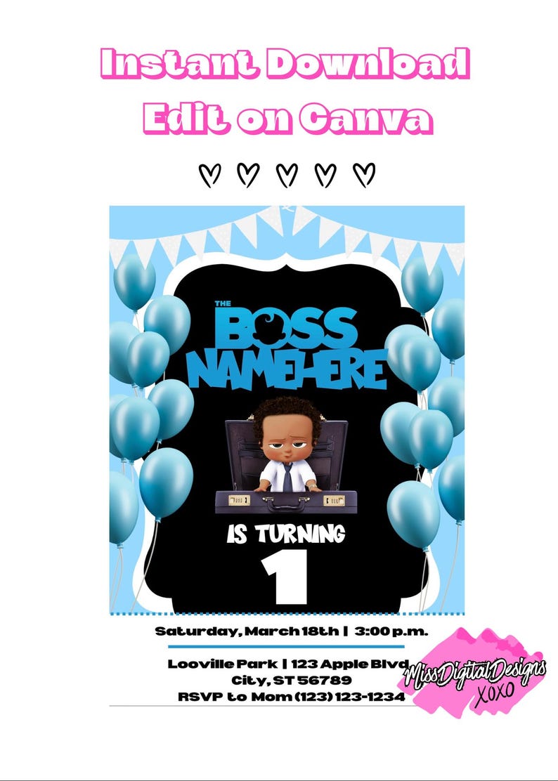 Editable Boss Baby Birthday Invitation | Canva | African American Boss ...