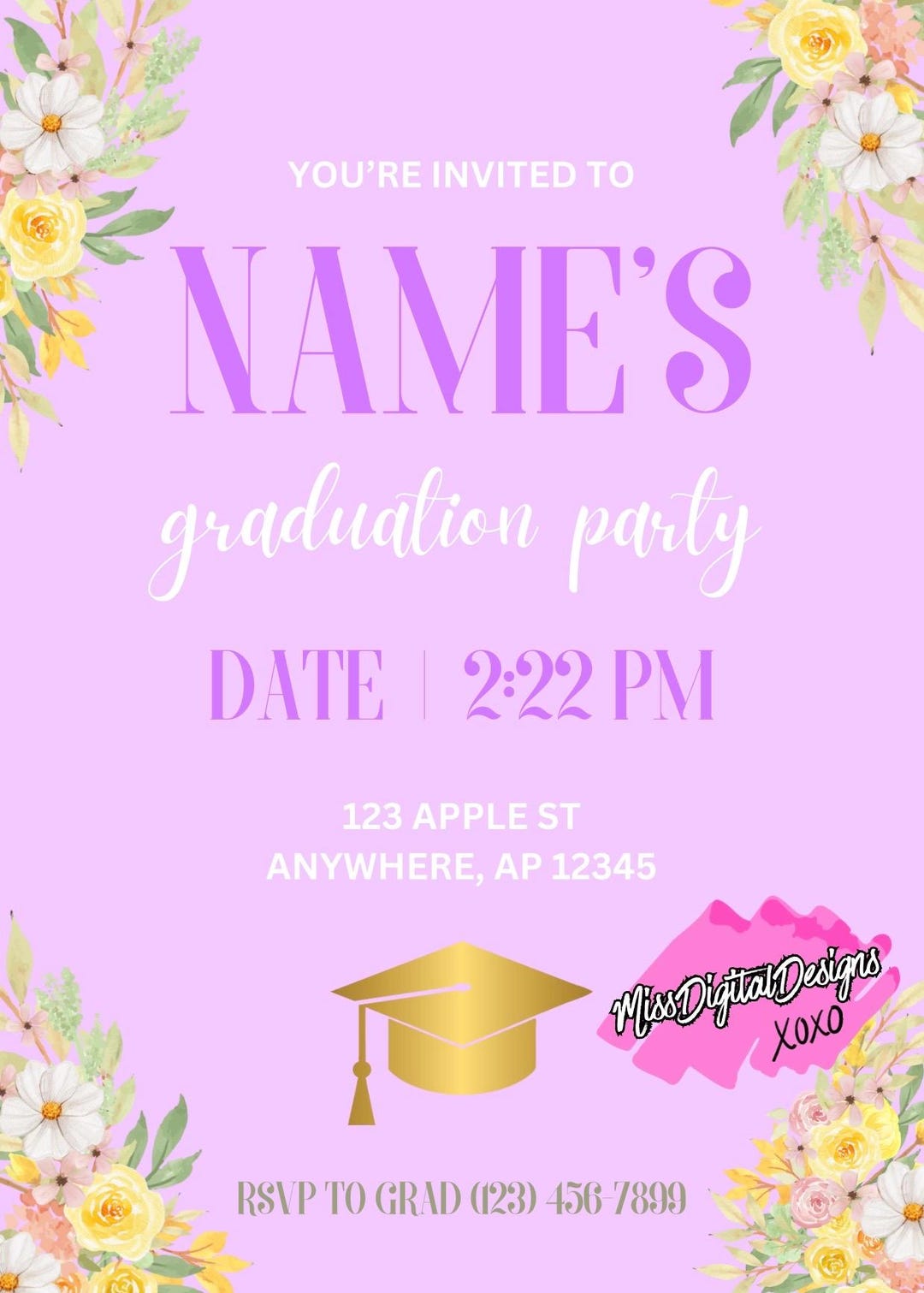 Editable Spring Graduation Party Invitation | Floral Grad Party Invite ...