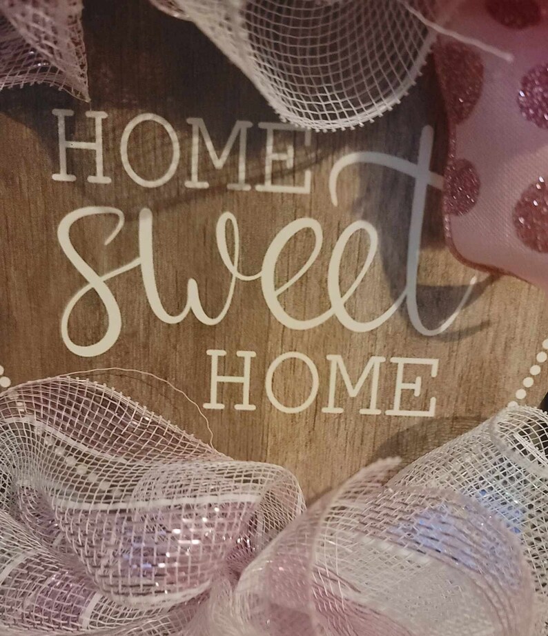 Home Sweet Home Front Door Wreath, Pink and White Front Door Decor ...
