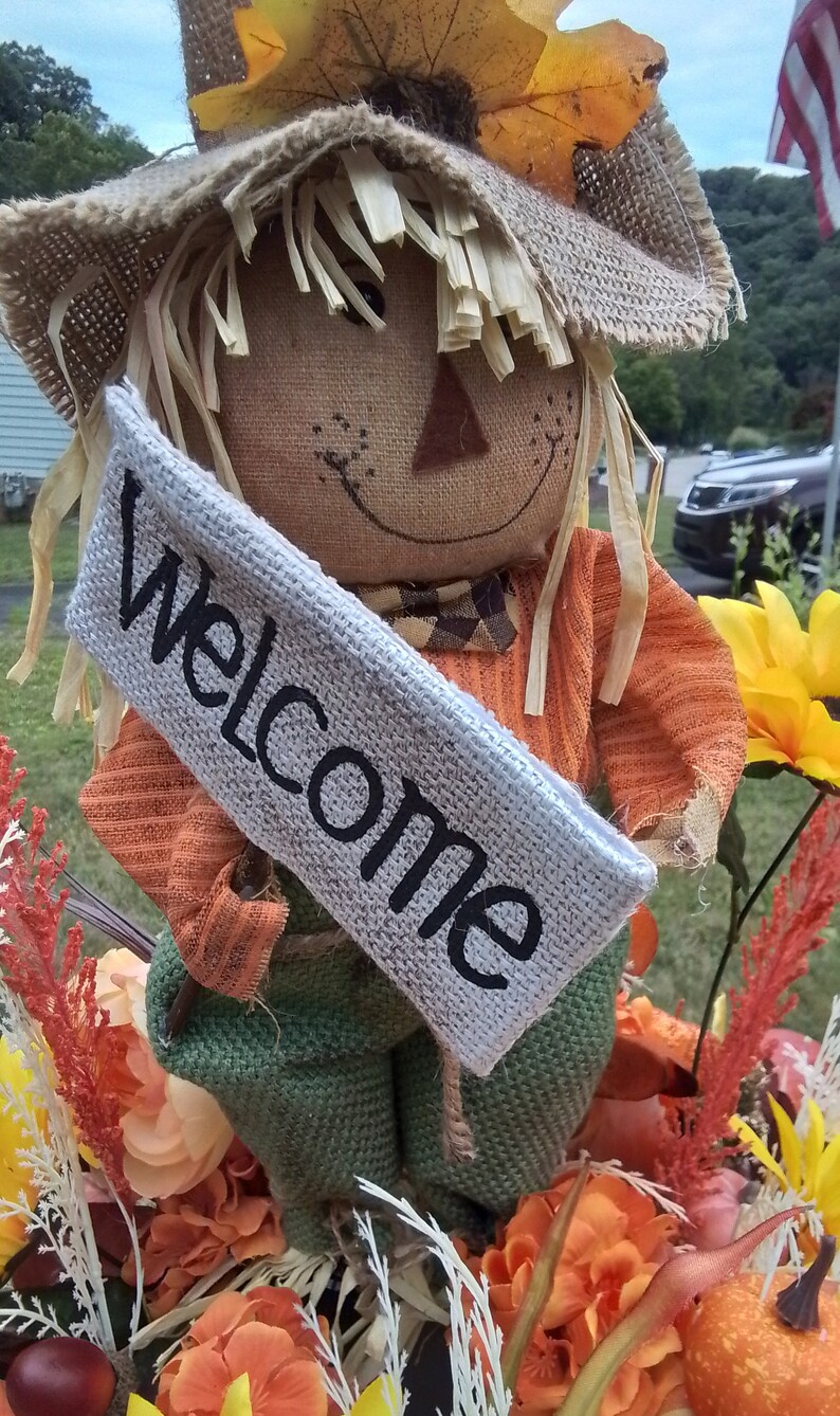 Fall Scarecrow Welcome Arrangement: Sunflower Pumpkin Centerpiece - Etsy