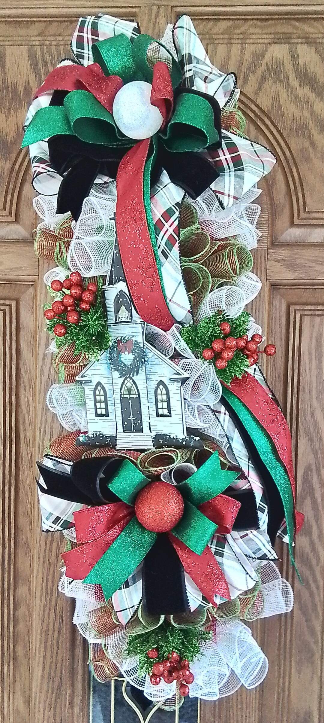 Christmas Church Door Swag: Red & Green Holiday Decor - Etsy