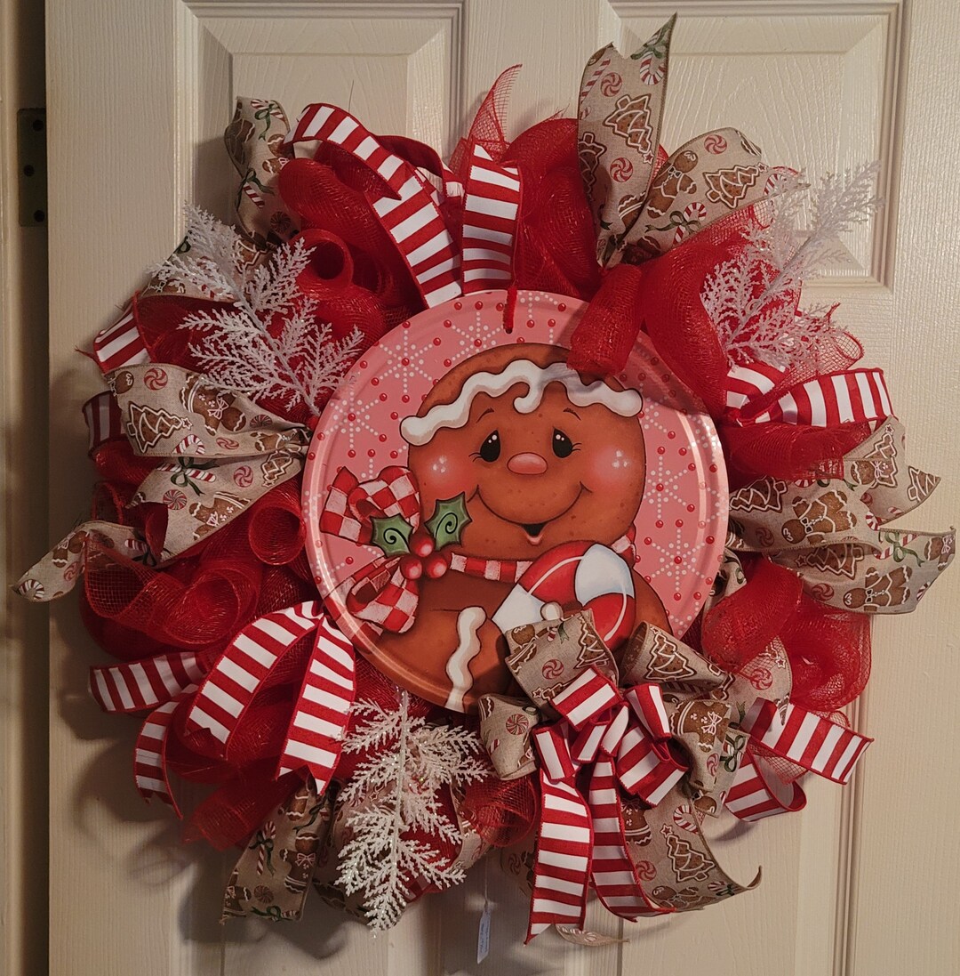 Gingerbreadman Whimsical Front Door Wreath, Front Door Gingerbread Man ...