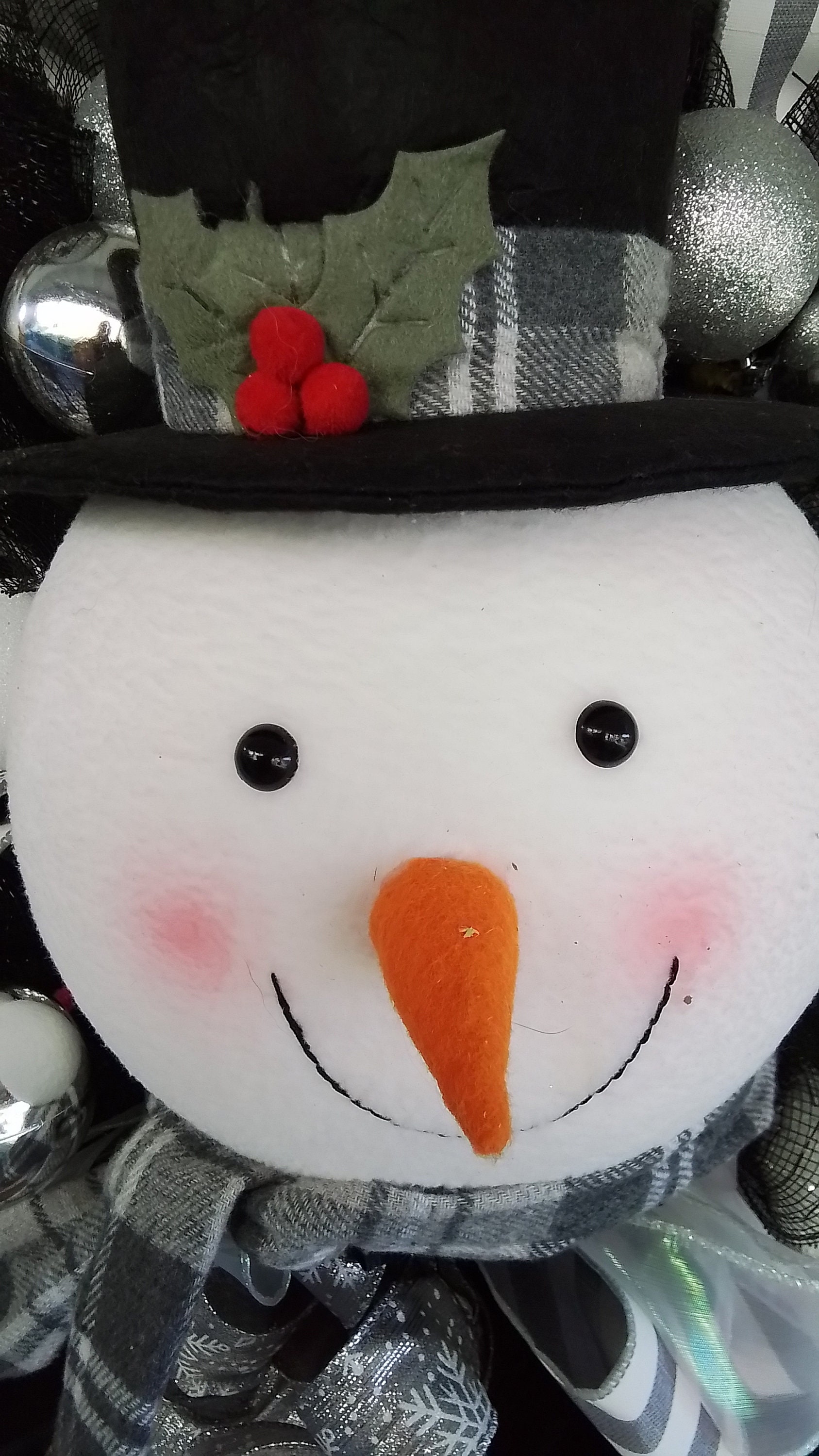 Christmas Snowman Front Door Wreath, 3D Snowman Head Wreath, Black ...