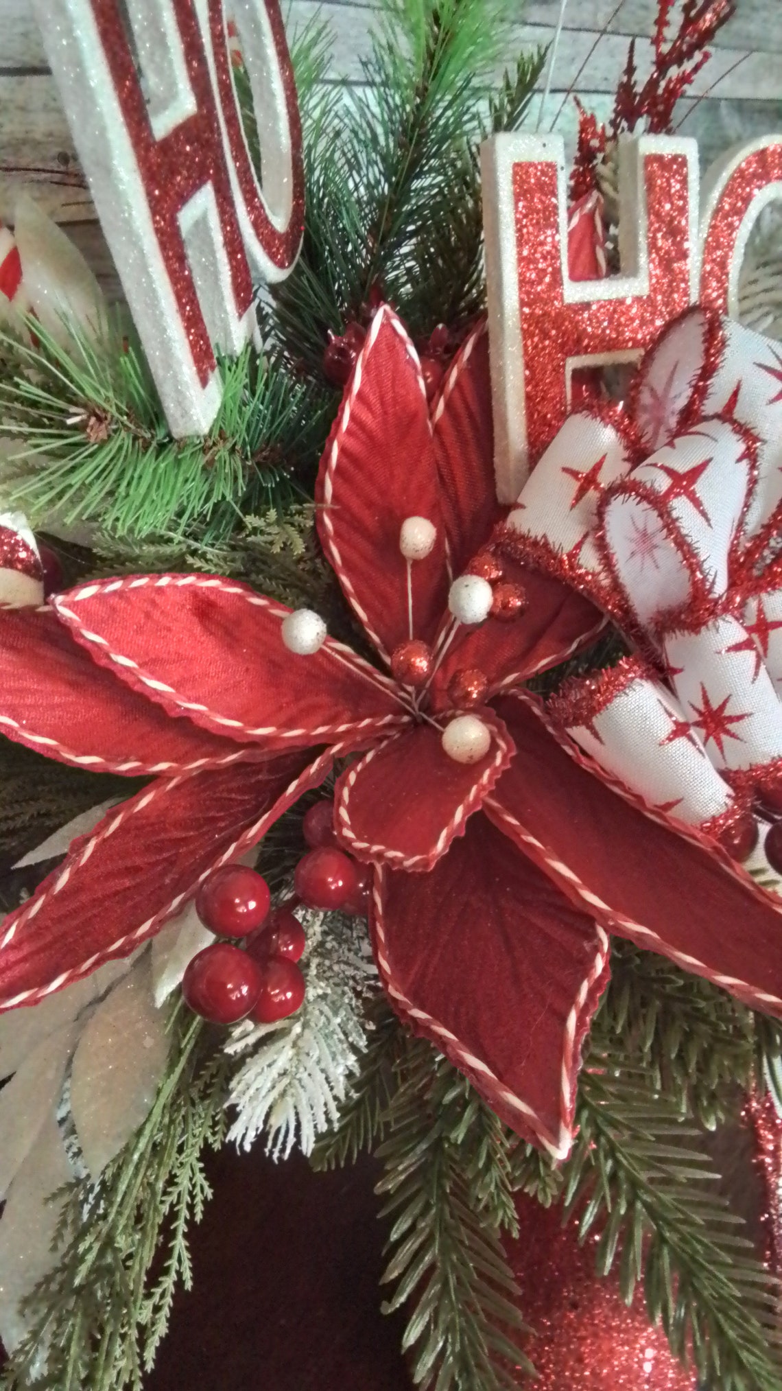 Christmas Santa Boot Floral Centerpiece With Ho Ho Sign- Festive ...