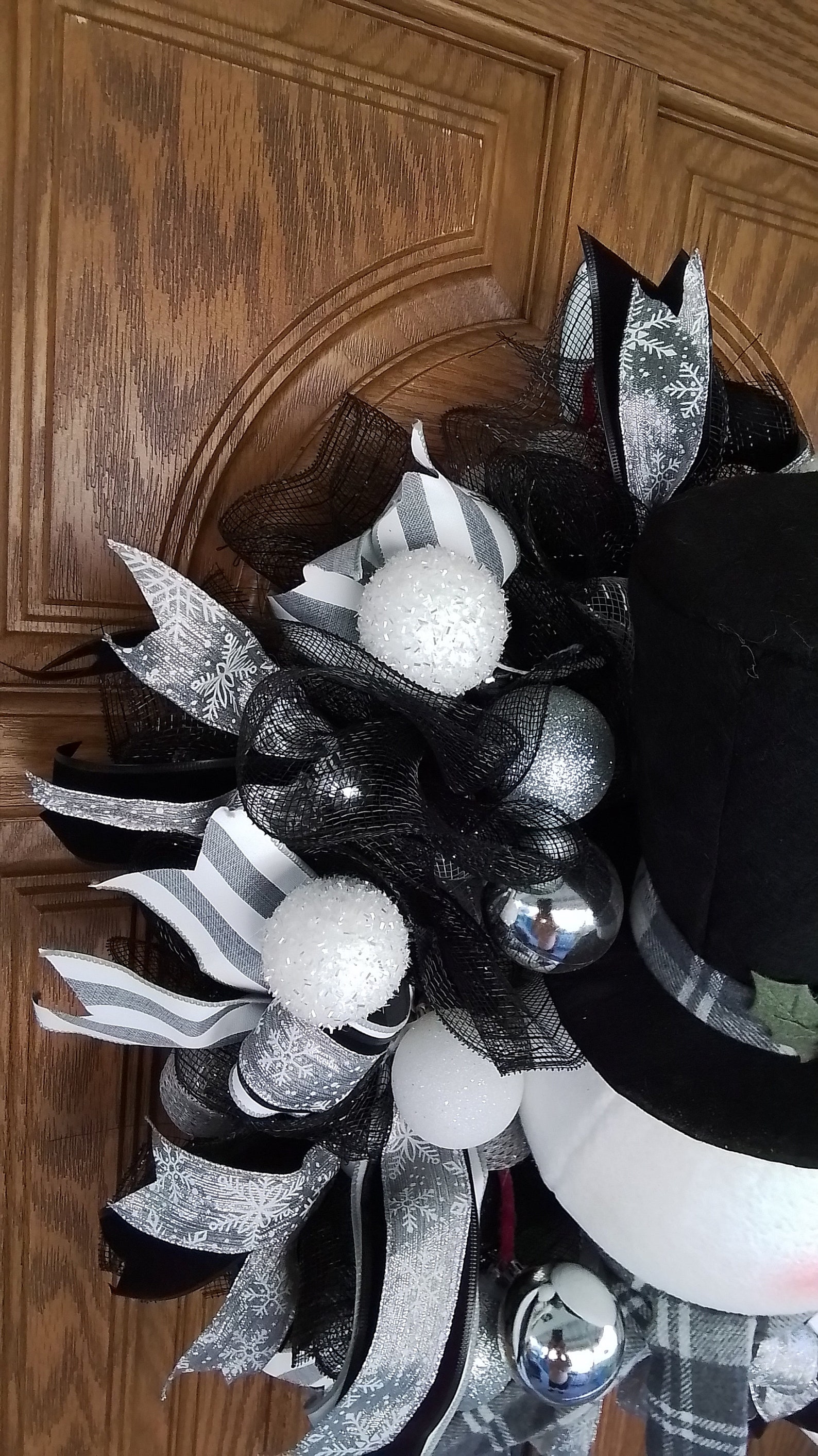 Christmas Snowman Front Door Wreath, 3D Snowman Head Wreath, Black ...
