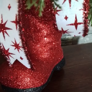 Christmas Santa Boot Floral Centerpiece With Ho Ho Sign- Festive ...