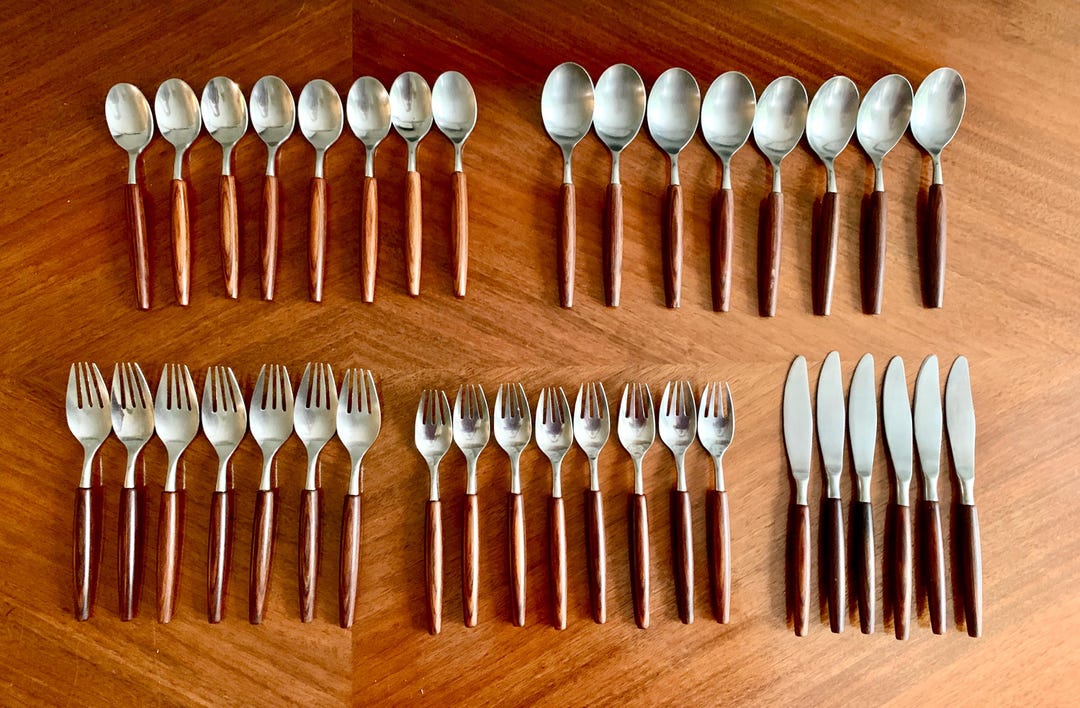 Vintage 37 Pc Set of Teak and Stainless Steel Mid Century Modern ...