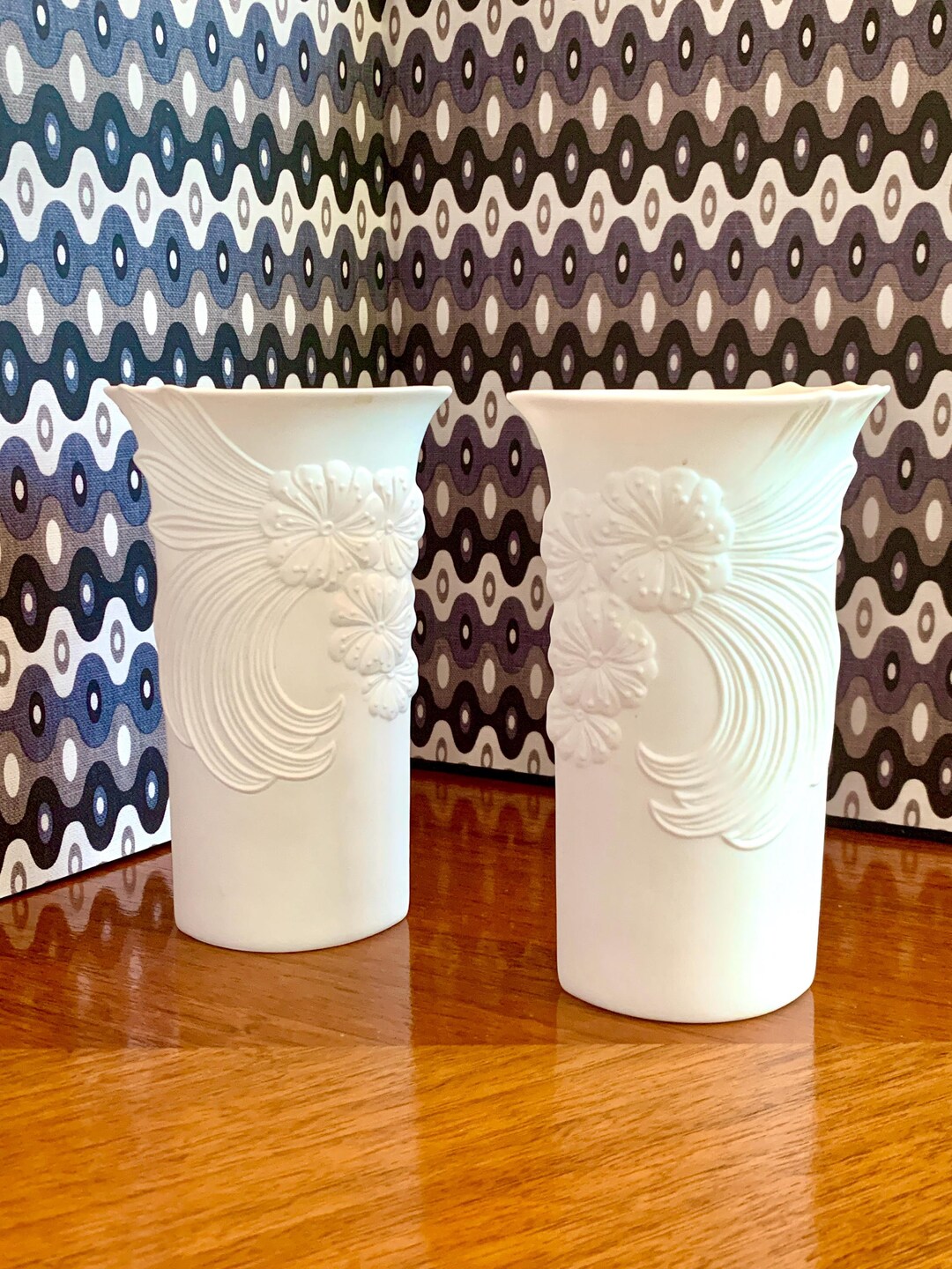 Kaiser West German Bisque Vase: M. Frey Floral Relief, 70s Decor (sold ...