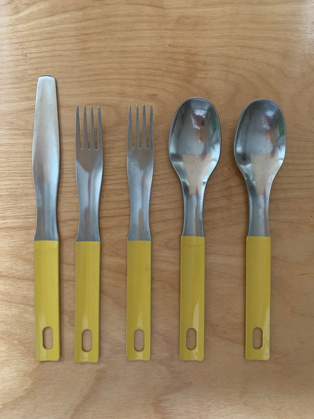 Vintage 1970's Modern Relax Stainless Steel Yellow Enamel Flatware ...