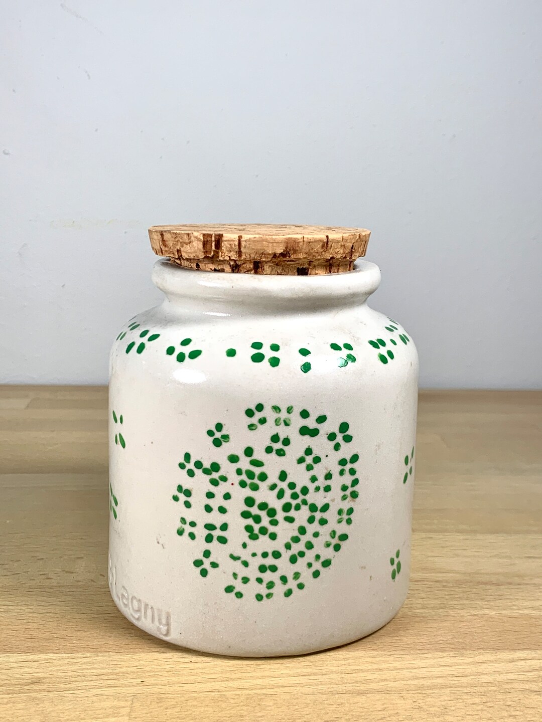French Stoneware Mustard Jar LAB Lagnywith Painted Green Dots Vintage ...