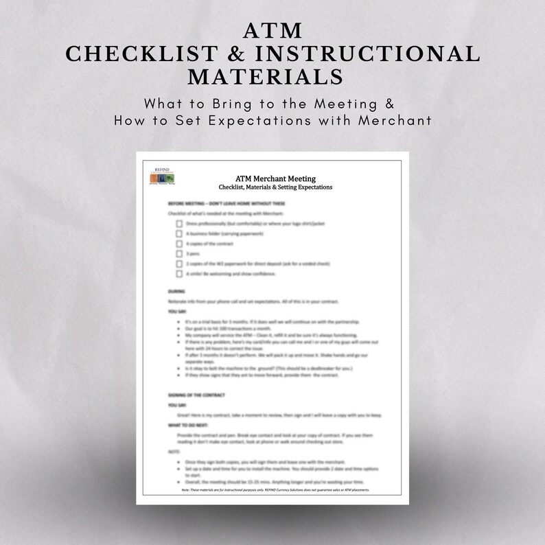 ATM Checklist, List of Materials Needed & Setting Expectations - Etsy
