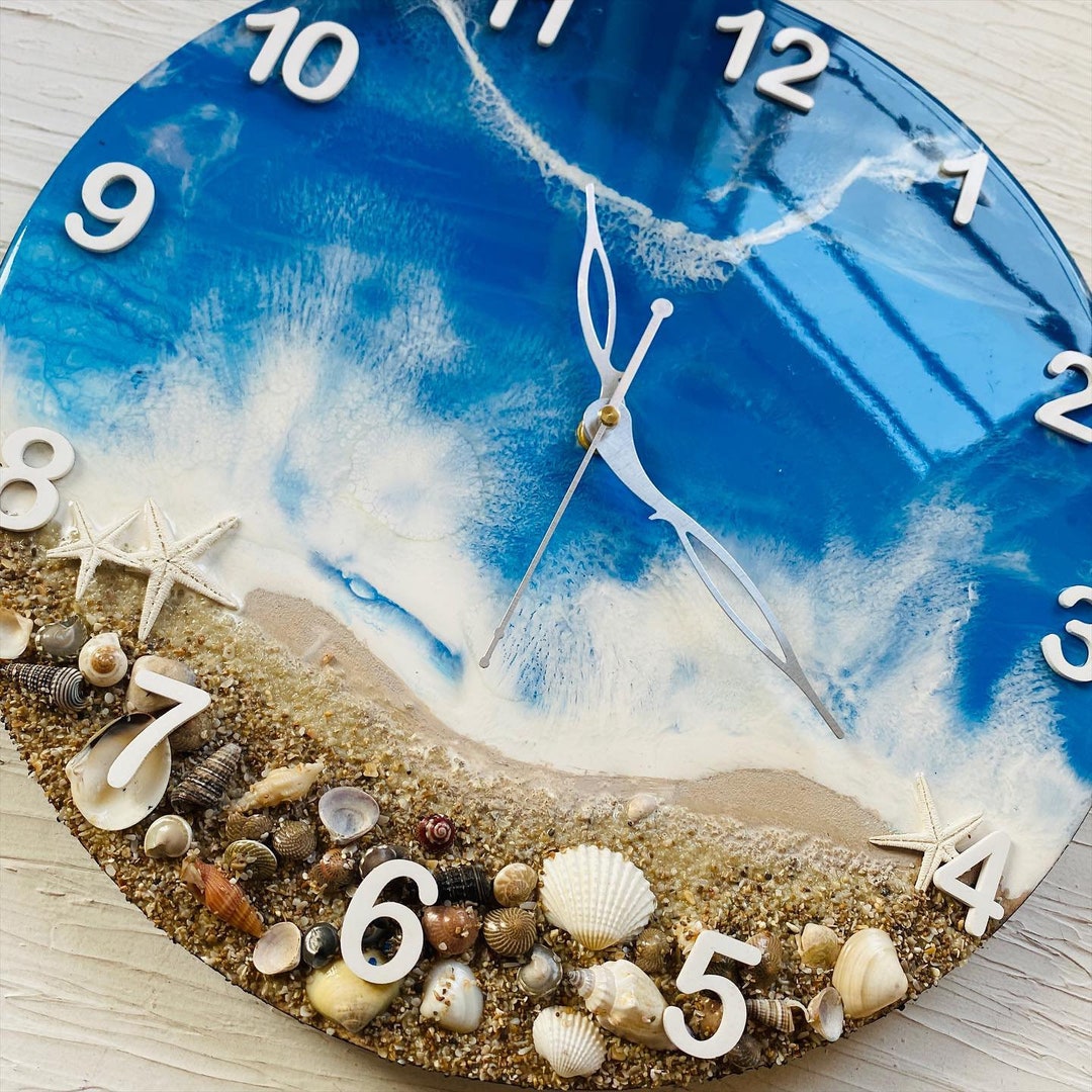 Large Epoxy Wall Clock, Resin Ocean Art, Mondern Wall Beach Clock ...