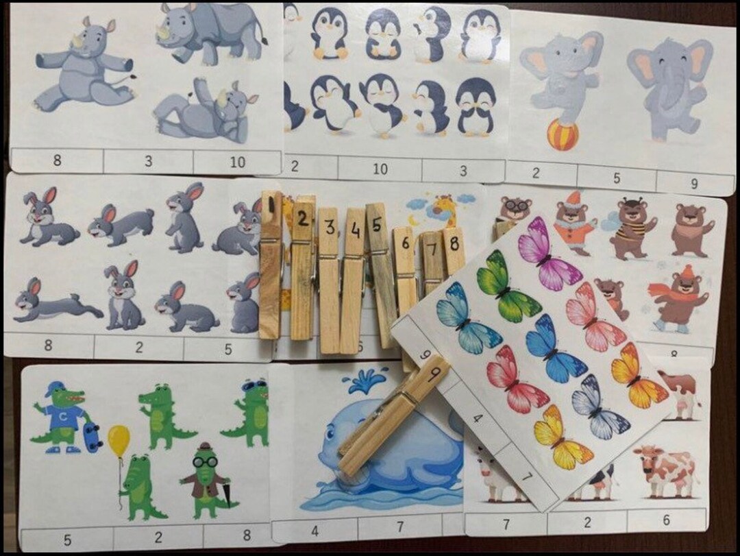 Number Clip and Count Fine Motor Skills Animals Counting Clothespin ...