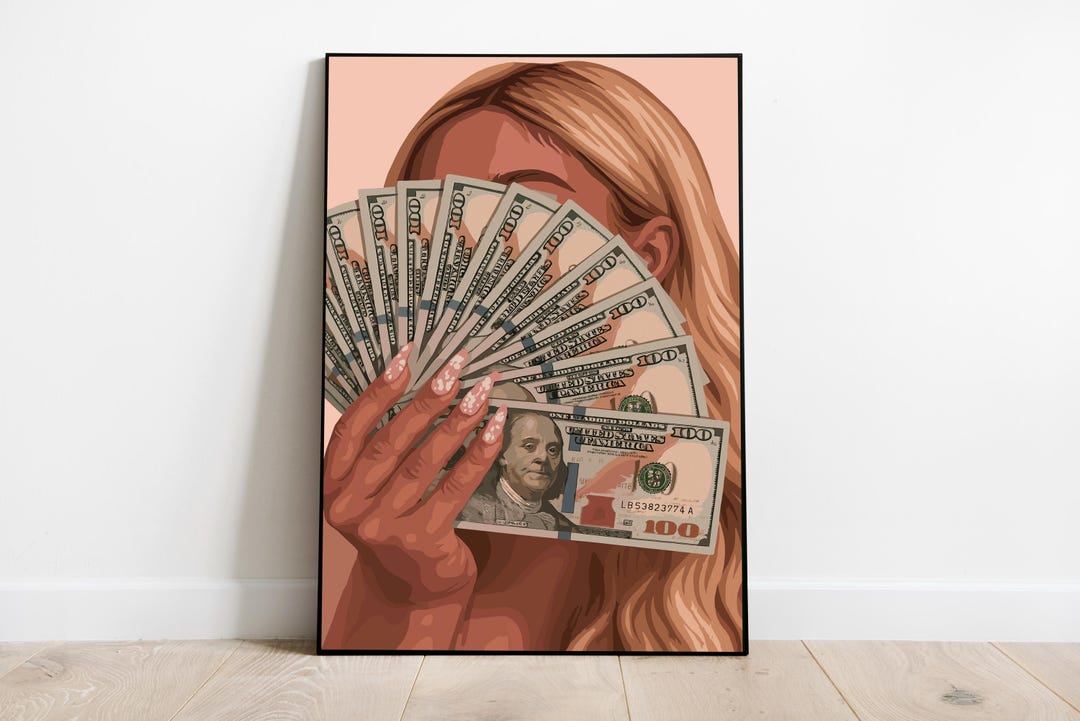 Rich Girl Wall Art – Money Girl Digital Print, Black Woman Holding Cash ...