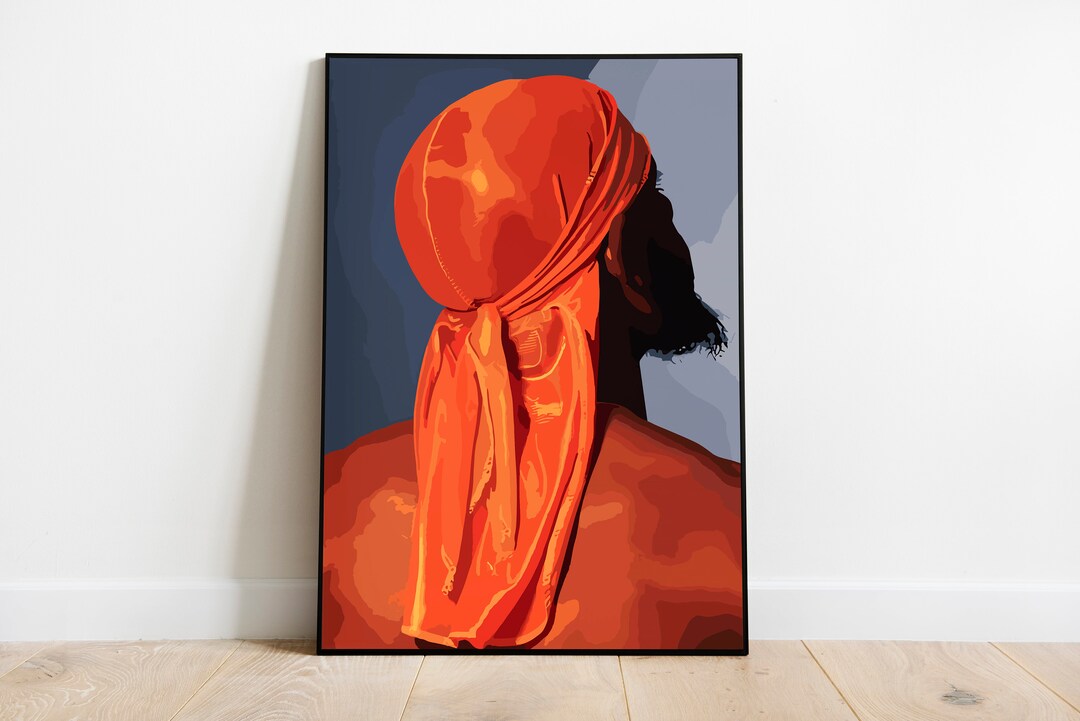 Black Art, Black Man in Orange Durag Wall Art | Afrocentric Male ...