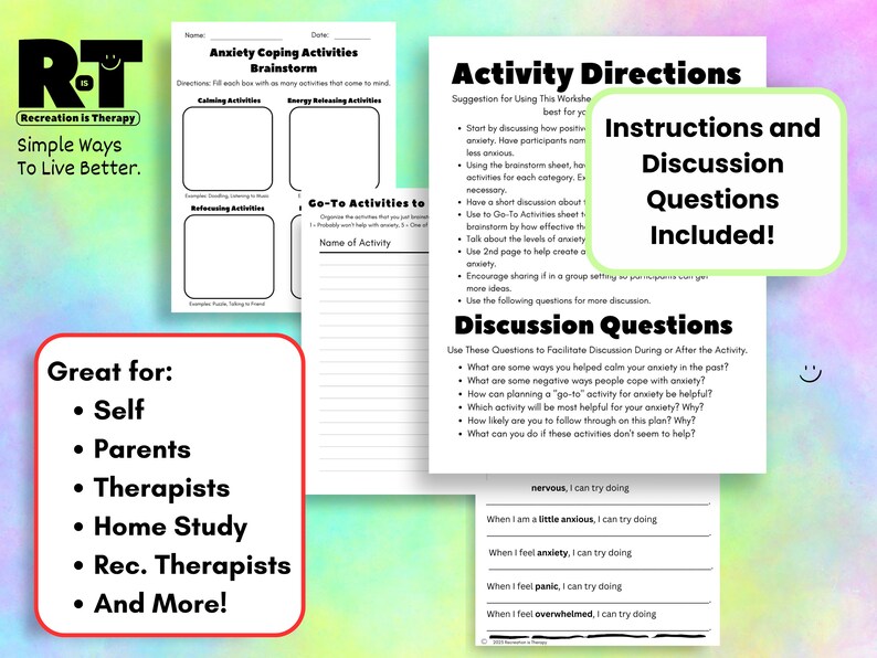 Anxiety Worksheets Printable Anxiety Relief & Coping Skills Adults ...