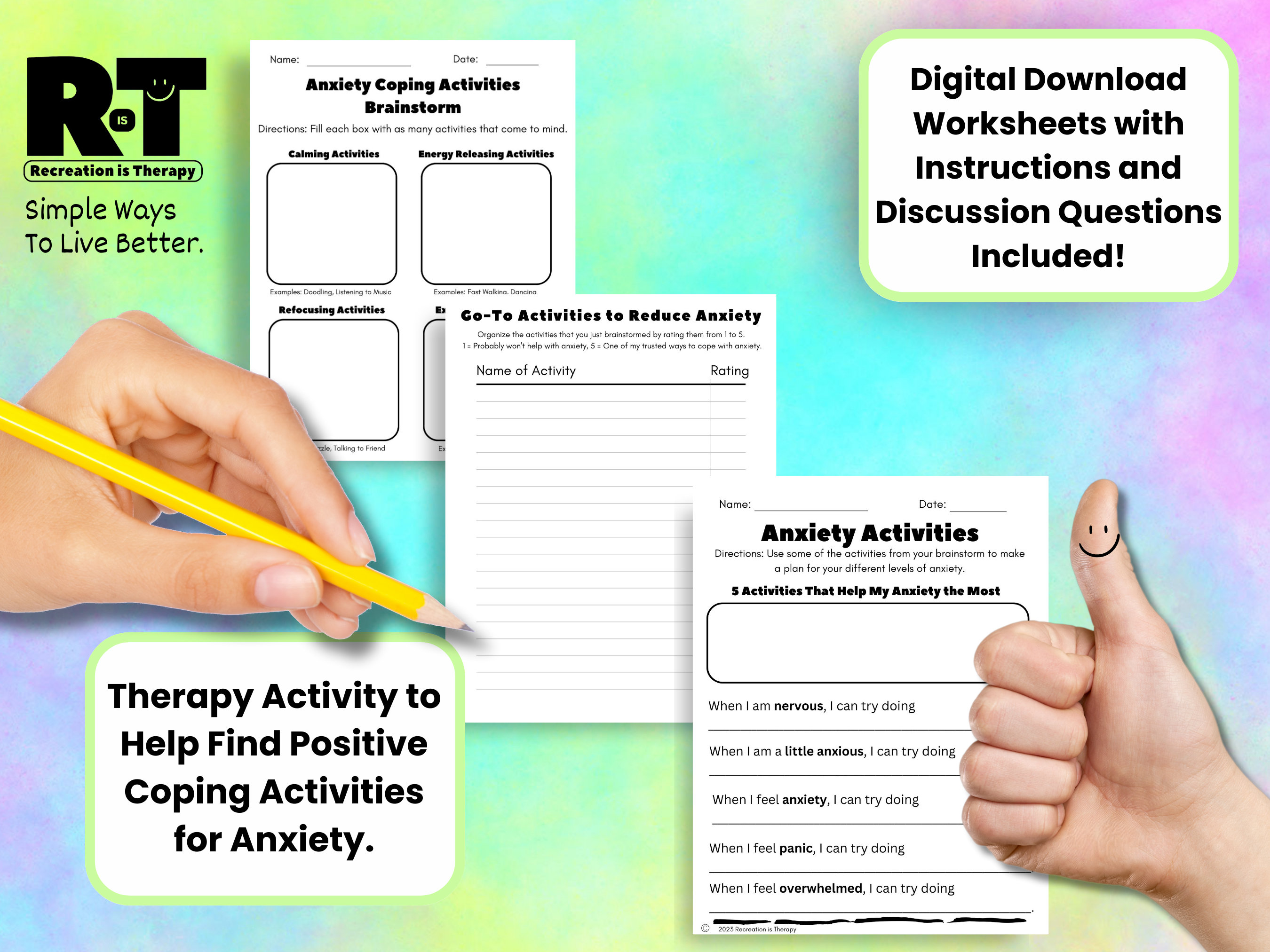 Anxiety Worksheets Printable Anxiety Relief & Coping Skills Adults ...
