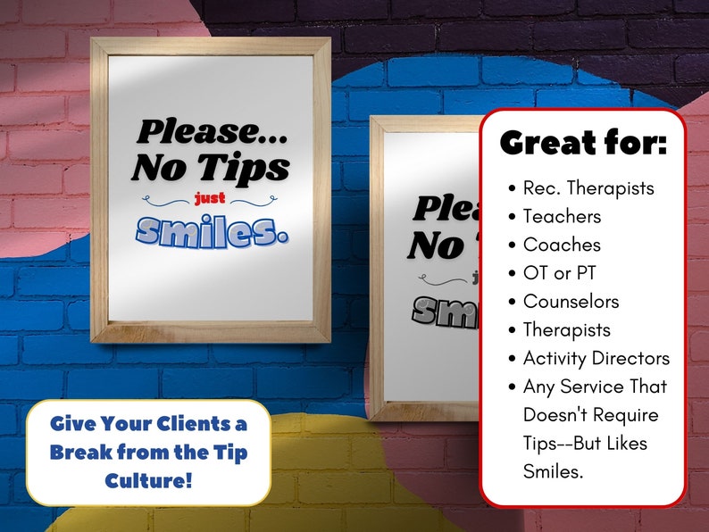 No Tips Sign to Print, Wall Art for Therapists, Recreation Therapy ...