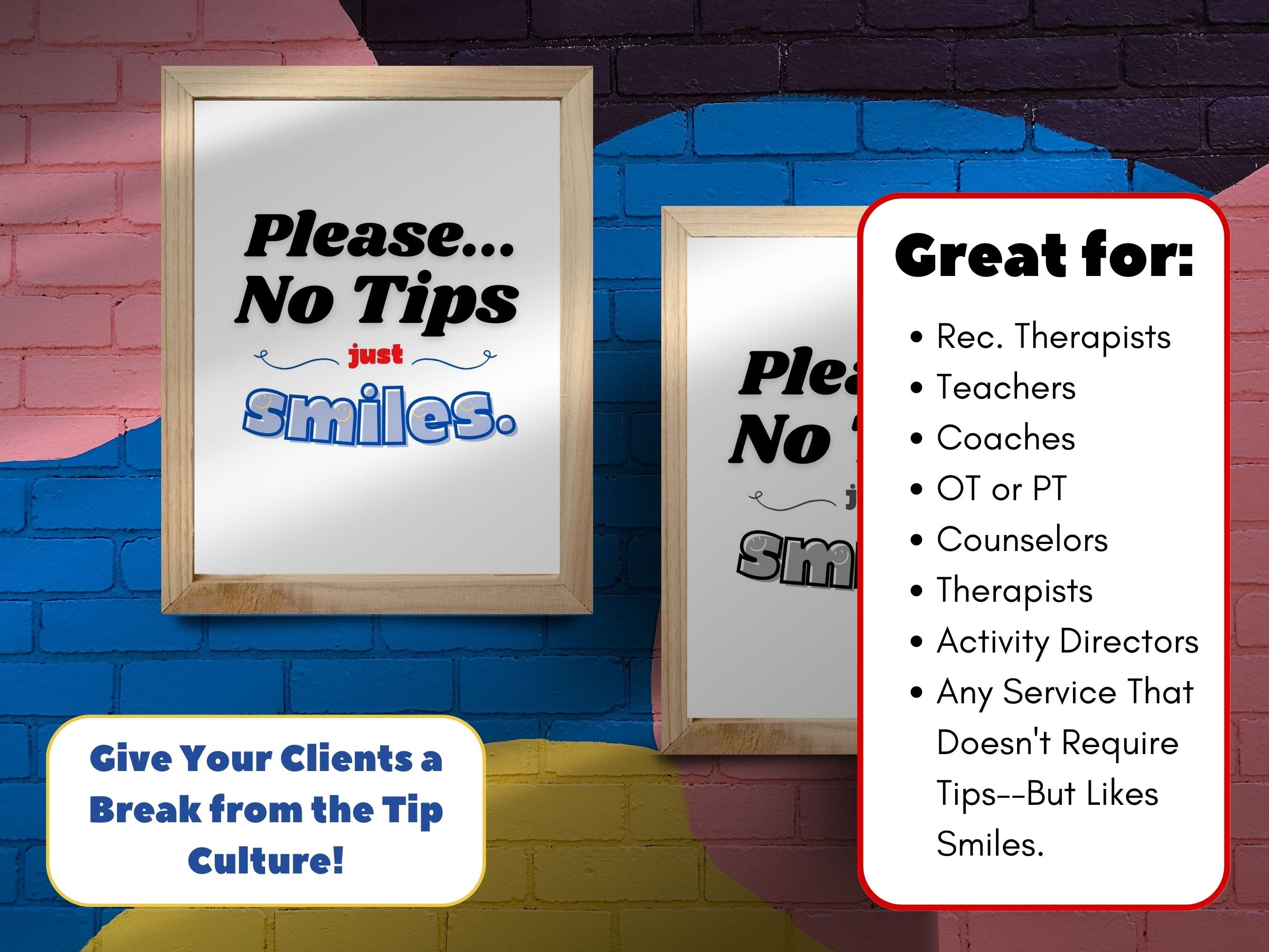 No Tips Sign to Print, Wall Art for Therapists, Recreation Therapy ...
