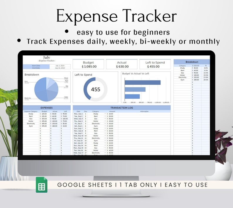 Expense Tracker Spreadsheet for Google Sheets, Expense Tracker Template ...