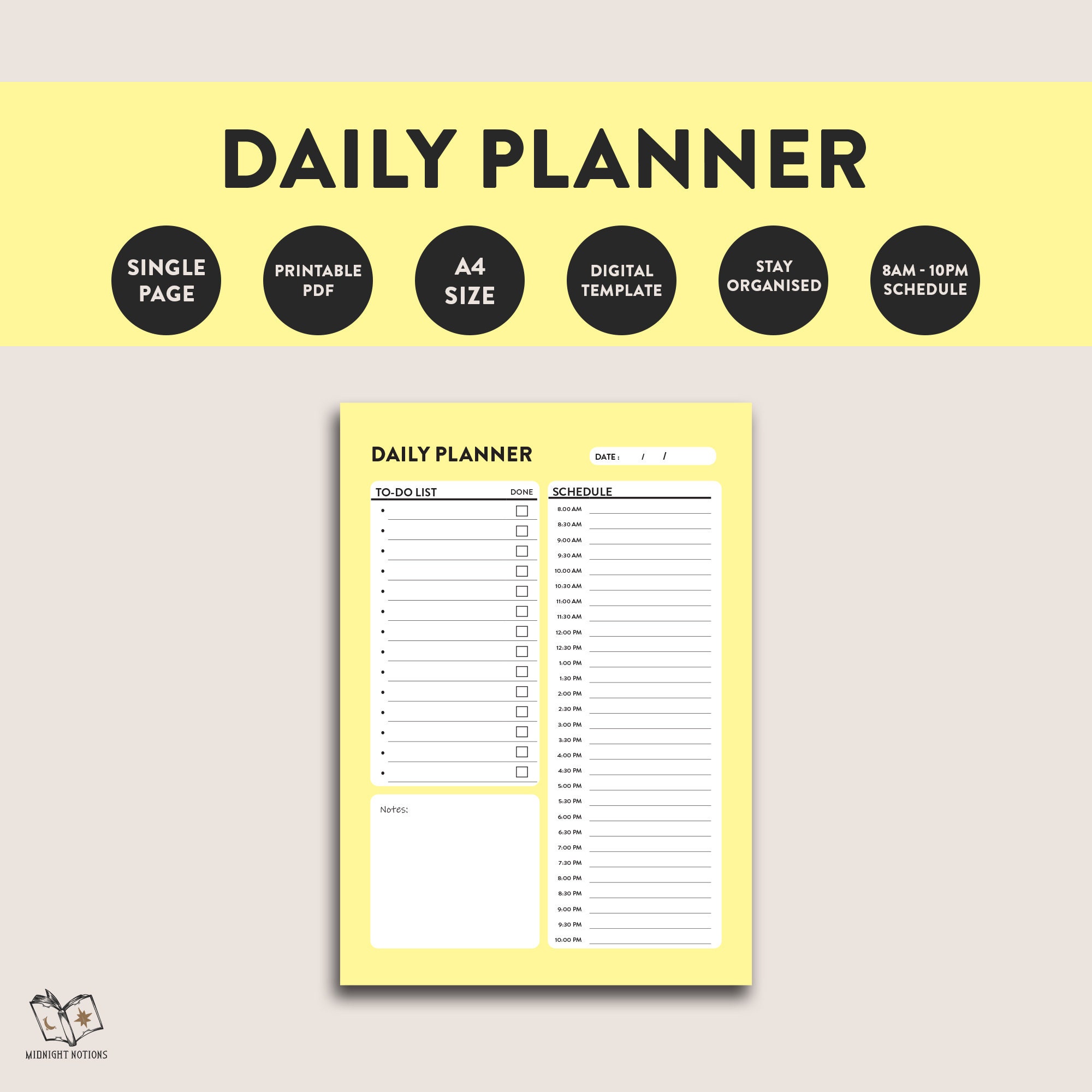 Pastel Yellow Daily Planner Printable Schedule Appointments, Reminders ...