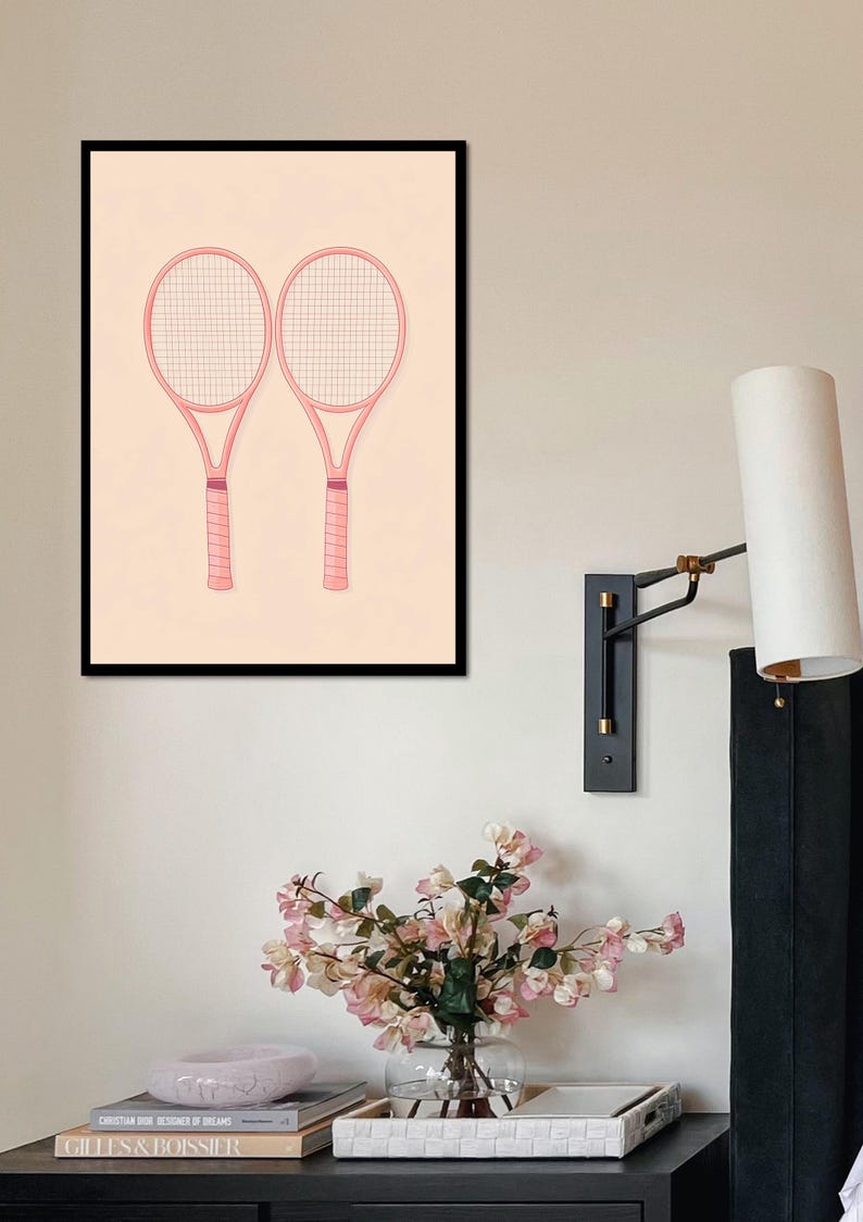 Double Serve – Modern Pink Tennis Racket Illustration Print for Chic ...