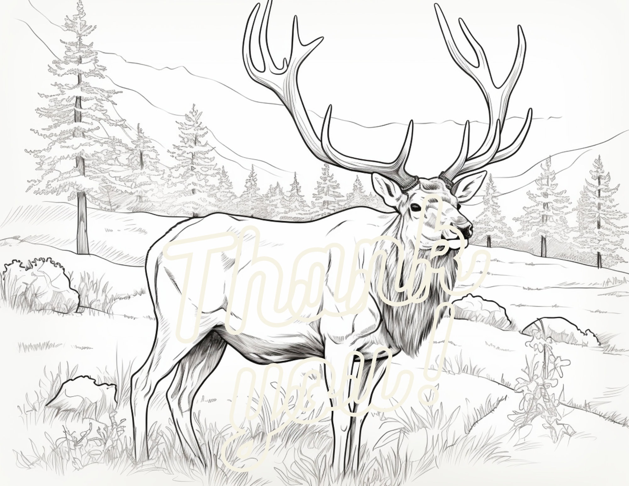 Stately Elk in the Forest - Four Coloring Pages - Etsy