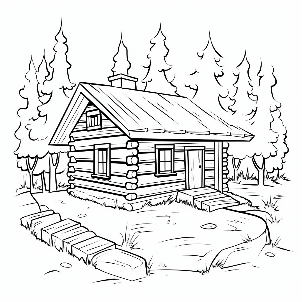 Log Cabin in the Woods - 4 Coloring Pages - Etsy