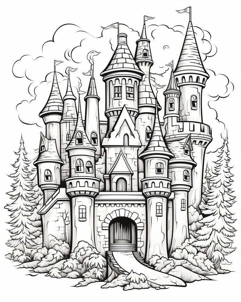 Enchanted Castles: Four Coloring Pages (digital Dowloads) - Etsy