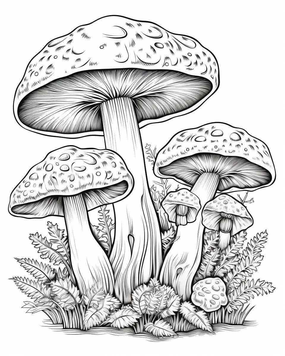 Mushrooms in the Forest: 4 Coloring Pages - Etsy