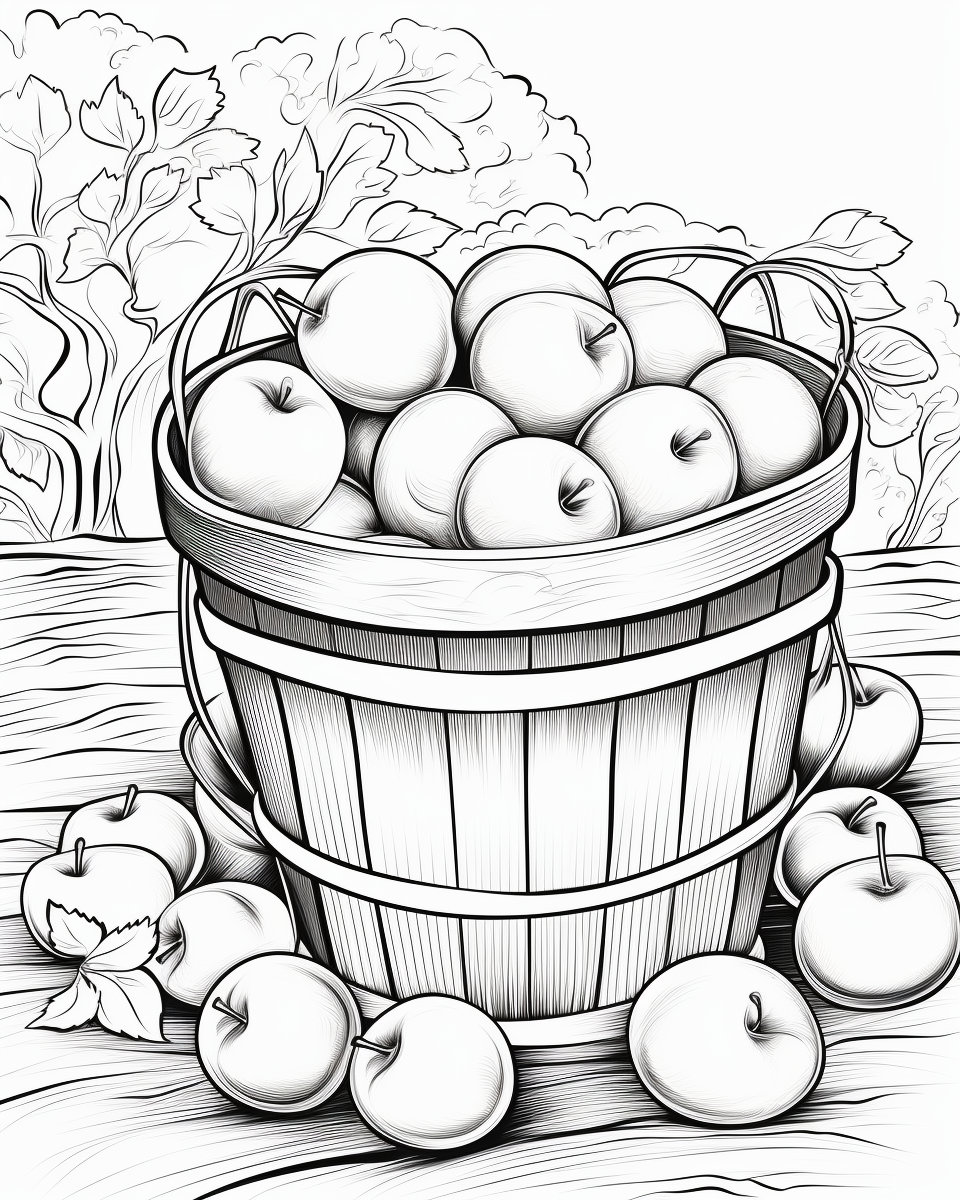 Apple Harvest Delight - 4 Digital Coloring Pages - Etsy