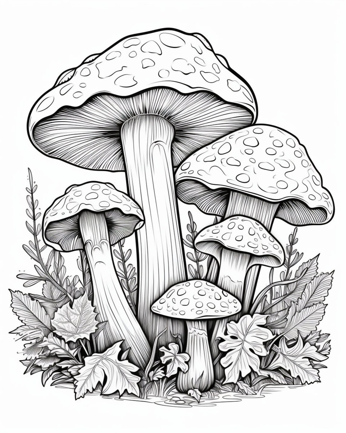Mushrooms in the Forest: 4 Coloring Pages - Etsy