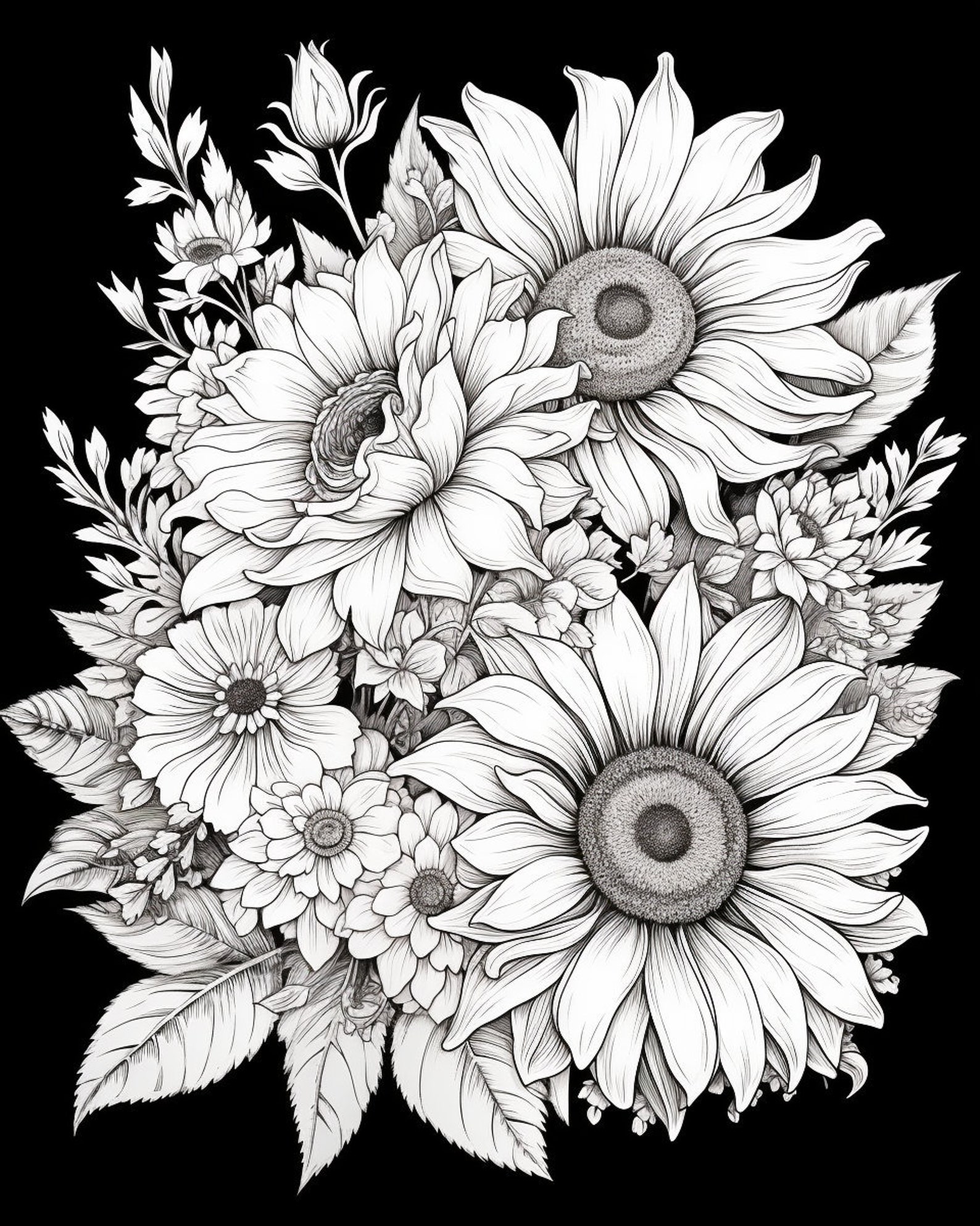 Blooming Sunflower Delights: Four Coloring Pages! - Etsy