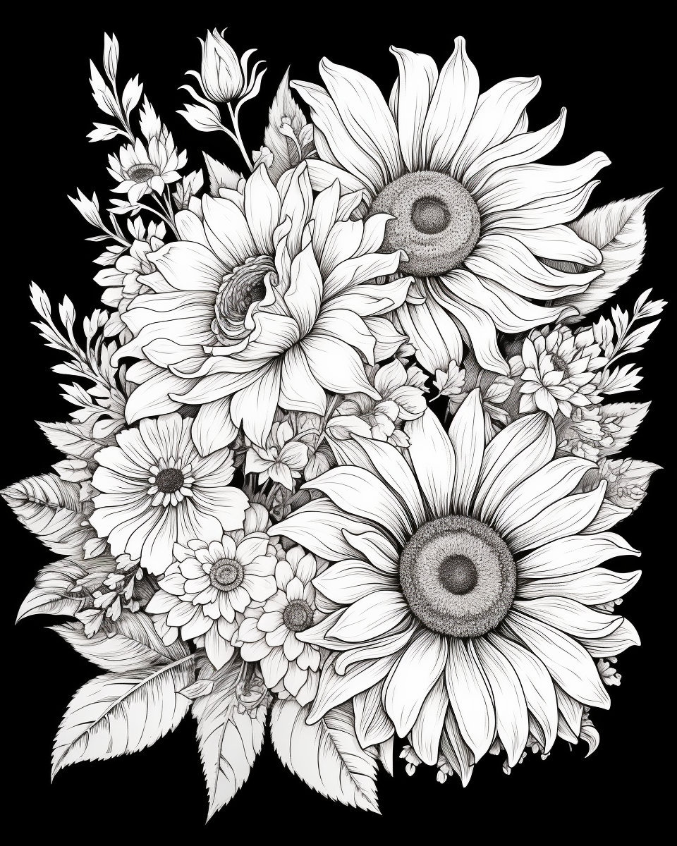 Blooming Sunflower Delights: Four Coloring Pages! - Etsy