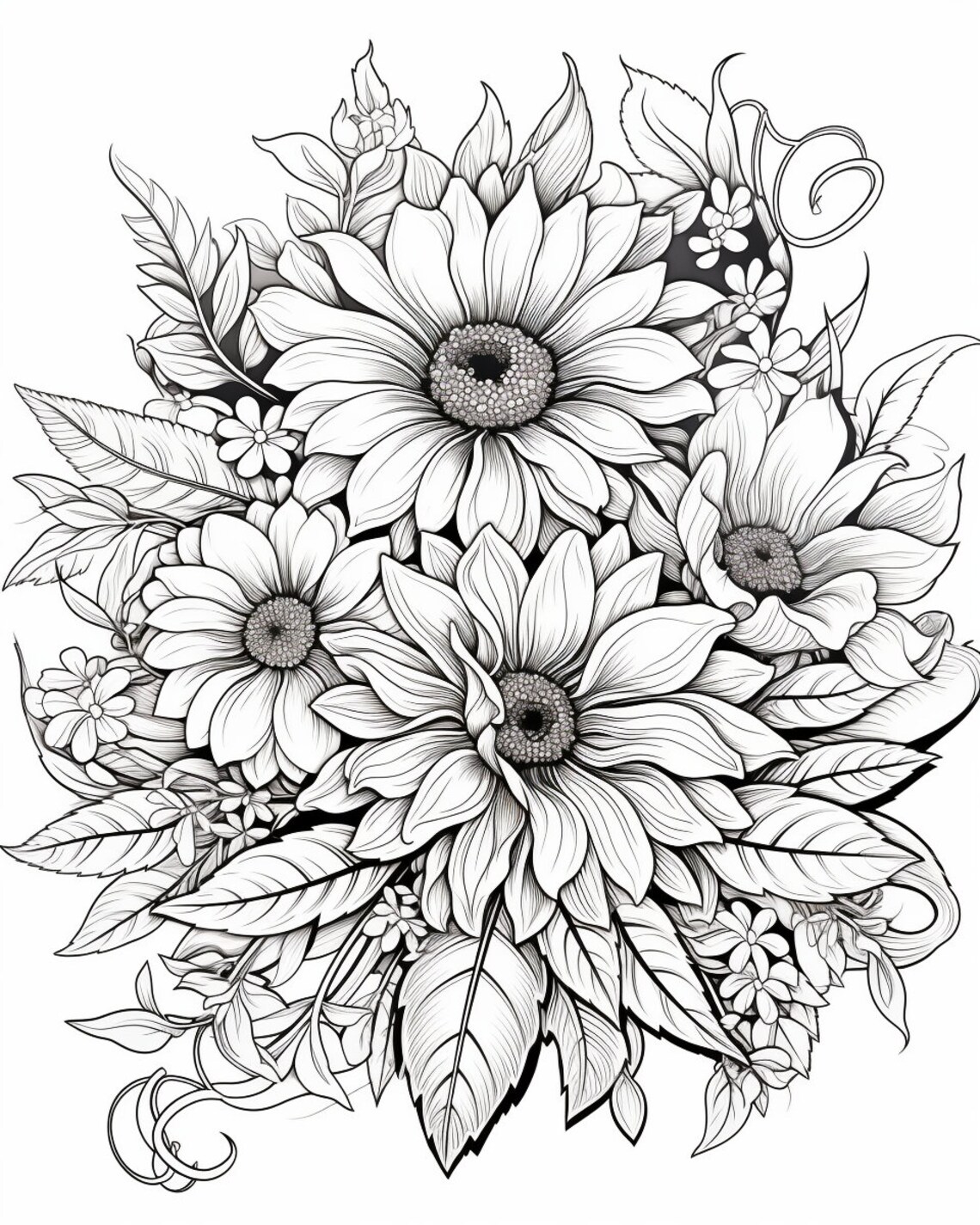 Blooming Sunflower Delights: Four Coloring Pages! - Etsy