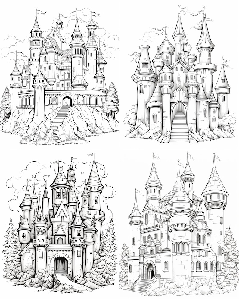 Enchanted Castles: Four Coloring Pages (digital Dowloads) - Etsy