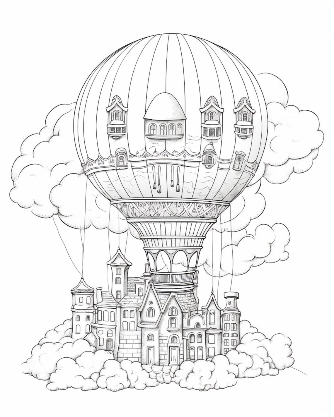 Hot Air Balloons in Flight - 6 Coloring Pages (digital Downloads) - Etsy