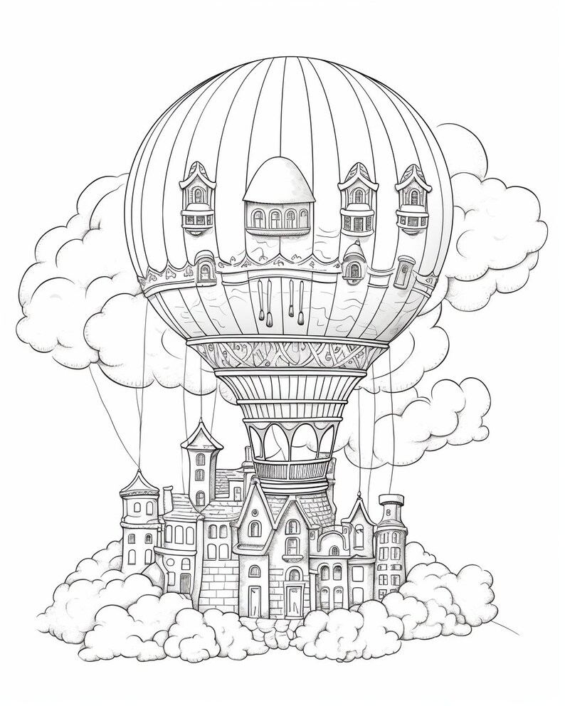 Hot Air Balloons in Flight - 6 Coloring Pages (digital Downloads) - Etsy