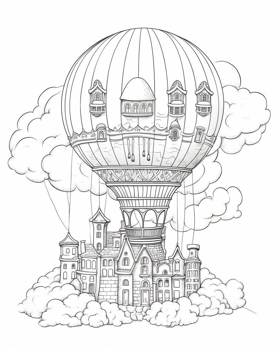 Hot Air Balloons in Flight - 6 Coloring Pages (digital Downloads) - Etsy