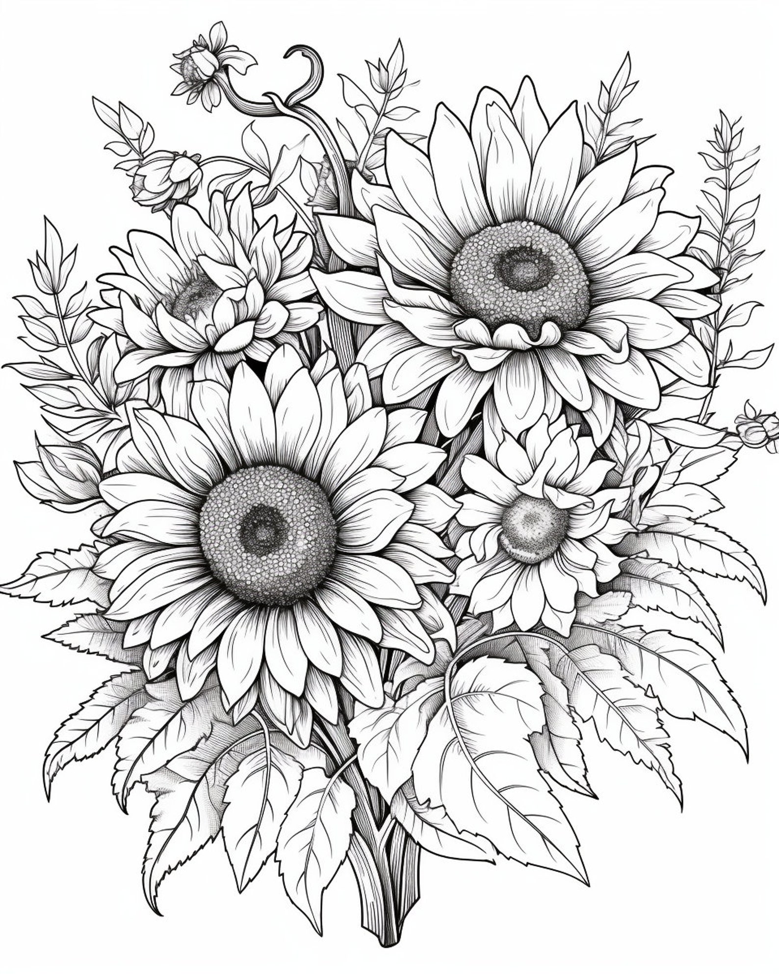 Blooming Sunflower Delights: Four Coloring Pages! - Etsy
