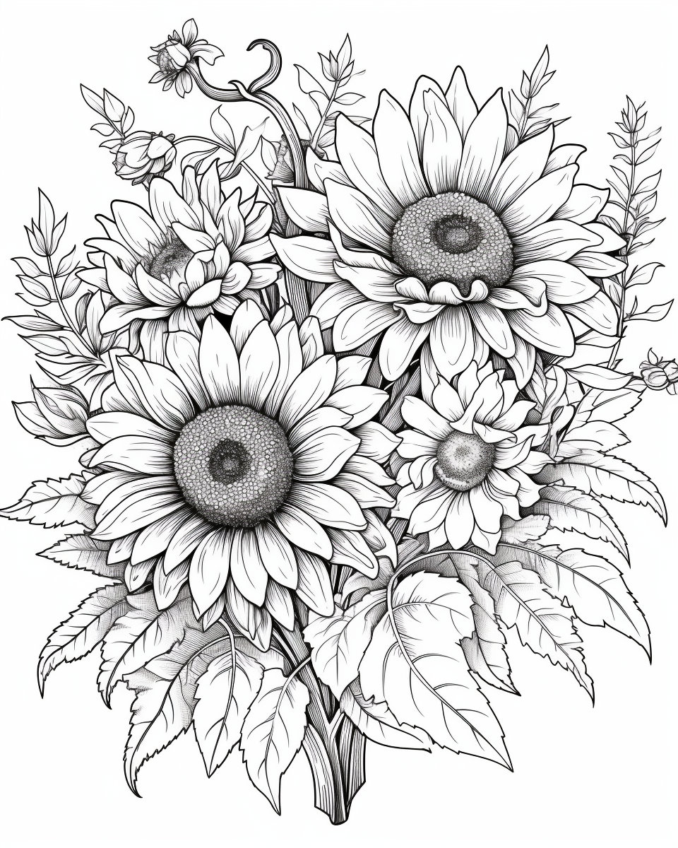 Blooming Sunflower Delights: Four Coloring Pages! - Etsy
